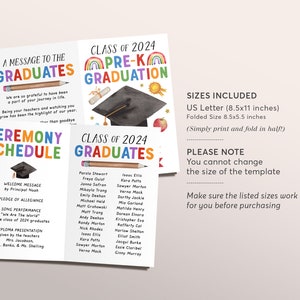 Pre-k Graduation Program Editable Template, Preschool Ceremony Program ...
