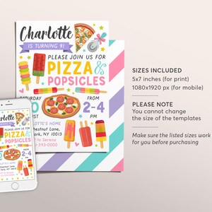 Pizza and Popsicles Birthday Party Invitation Editable Template, Pizza ...