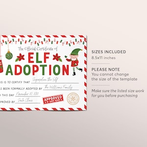 Elf Adoption Certificate Editable Template, Adopt Your Elf Elves Letter ...