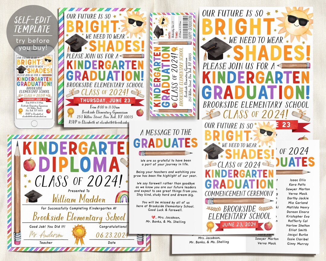 Kindergarten Graduation Ceremony BUNDLE Editable Template, Class ...