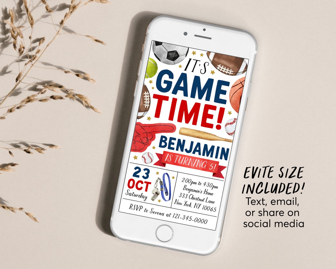 All Star Sports Birthday Invitation Editable Template, Boy It's Game ...