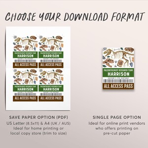 Dinosaur Party ID Badge VIP Pass Editable Template, Paleontologist Dig ...