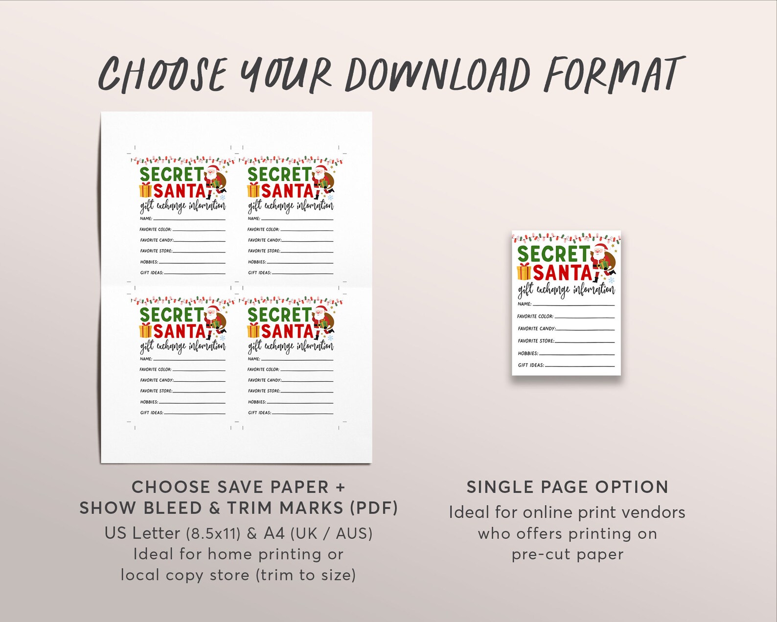 Secret Santa Gift Exchange Cards Editable Template, Holiday Christmas ...