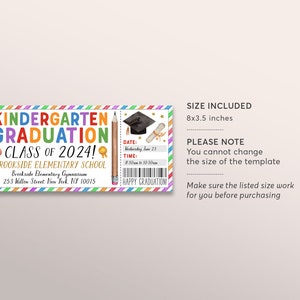 Kindergarten Graduation Ceremony Ticket Editable Template, Class Grad ...