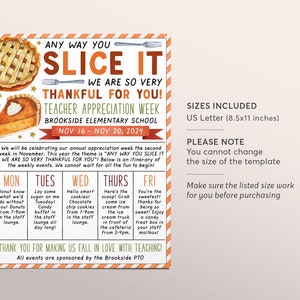 Fall Theme Teacher Staff Appreciation Week Itinerary Schedule Flyer ...