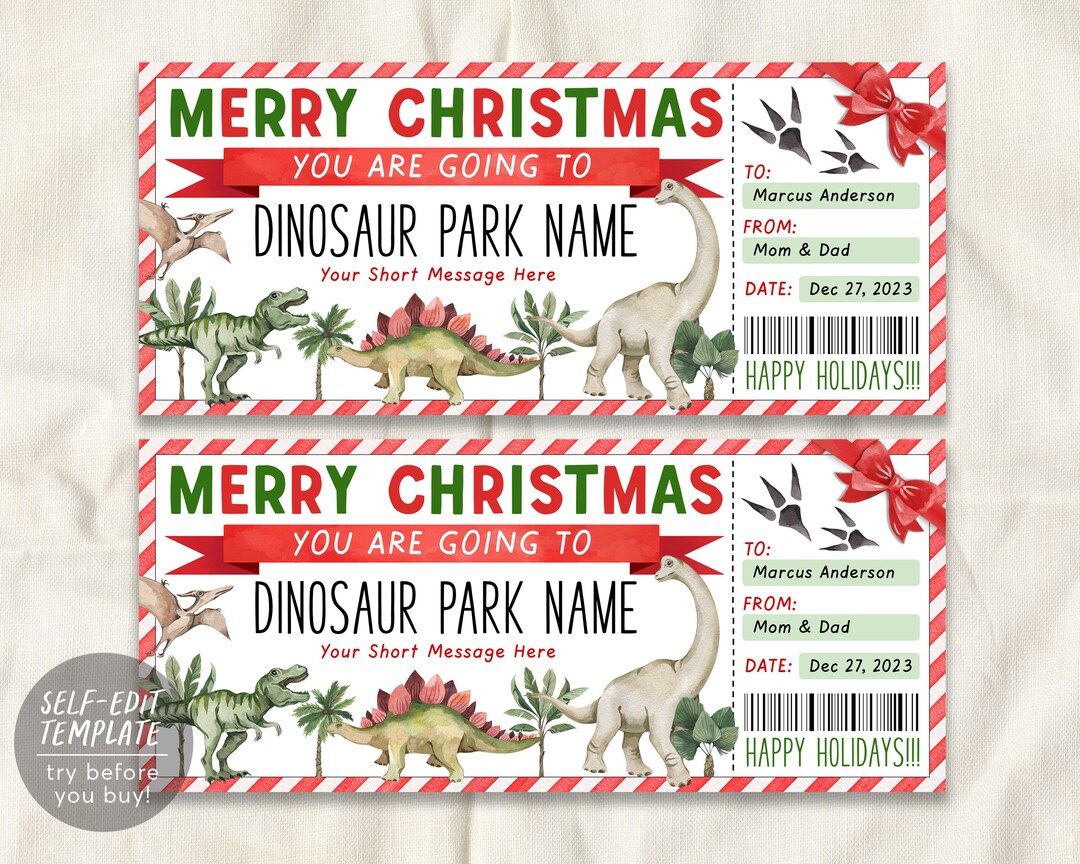 Dinosaur Park Ticket Editable Template, Surprise Dinosaur Museum ...