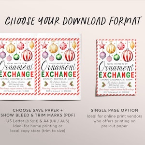 Christmas Ornament Exchange Party Invitation Editable Template ...