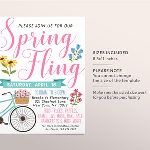 Spring Fling Flyer Editable Template, Easter Spring Festival Fundraiser ...