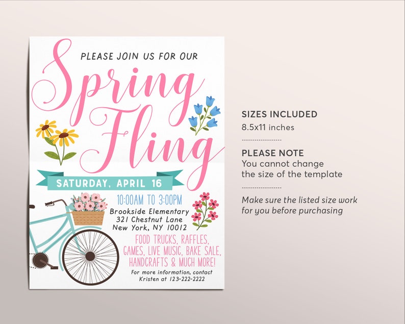 Spring Fling Flyer Editable Template Easter Spring Festival - Etsy