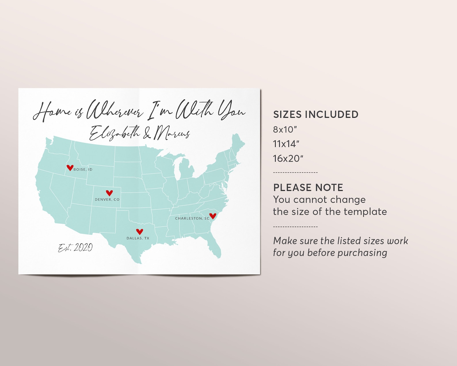 Editable Home is Wherever Im With You Travel Map Template - Etsy