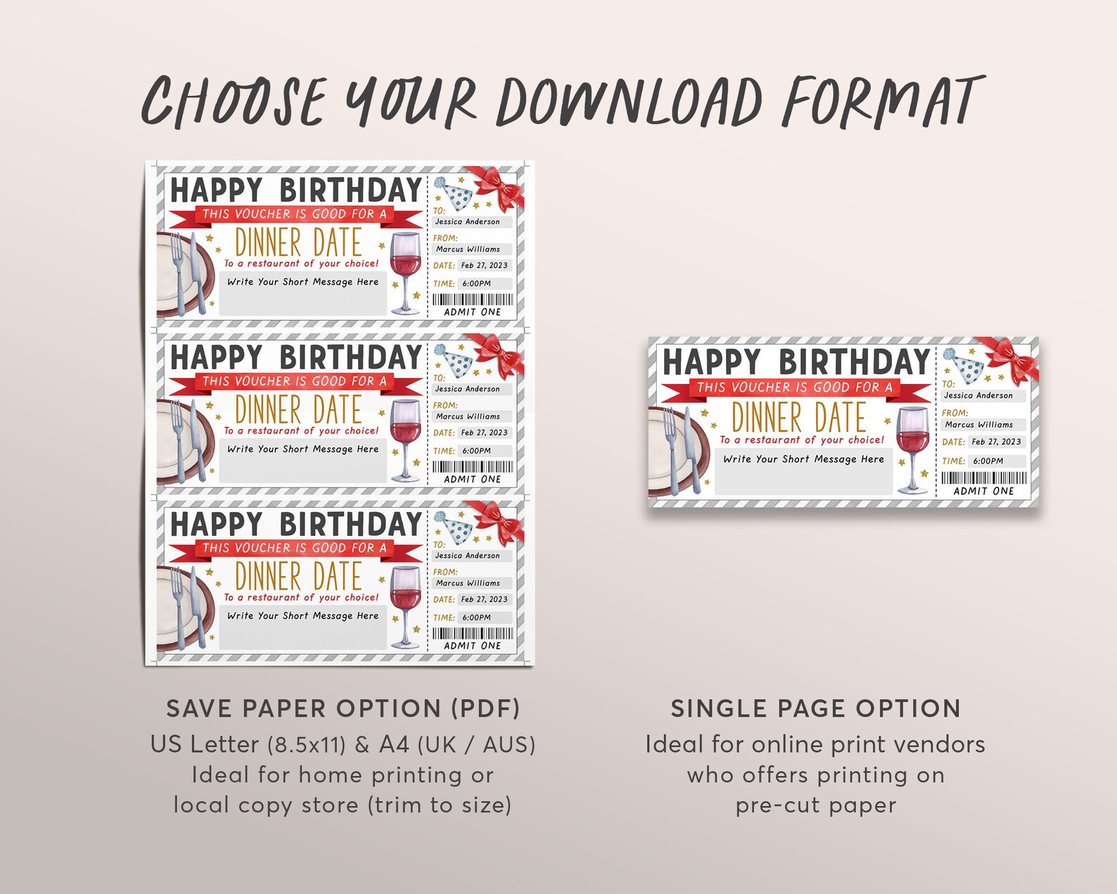 Birthday Restaurant Gift Voucher Editable Template, Surprise Dinner ...