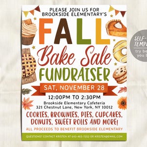 Fall Bake Sale Flyer Editable Template, Thanksgiving Bake Sale ...