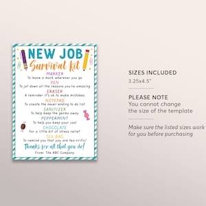 New Job Survival Kit Tag Editable Template, Career Congratulations Gift ...