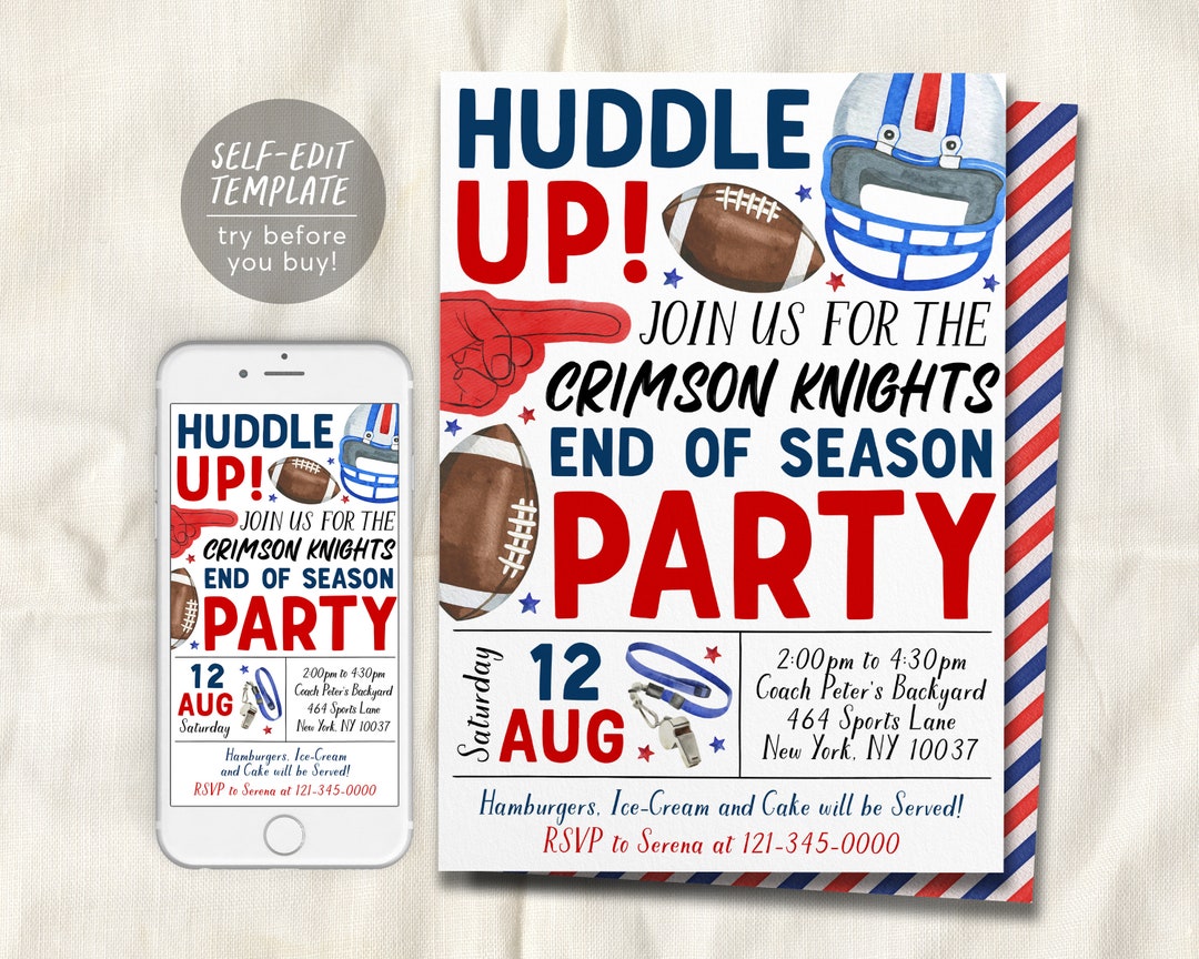 Football End of Season Party Invitation Editable Template, Football ...