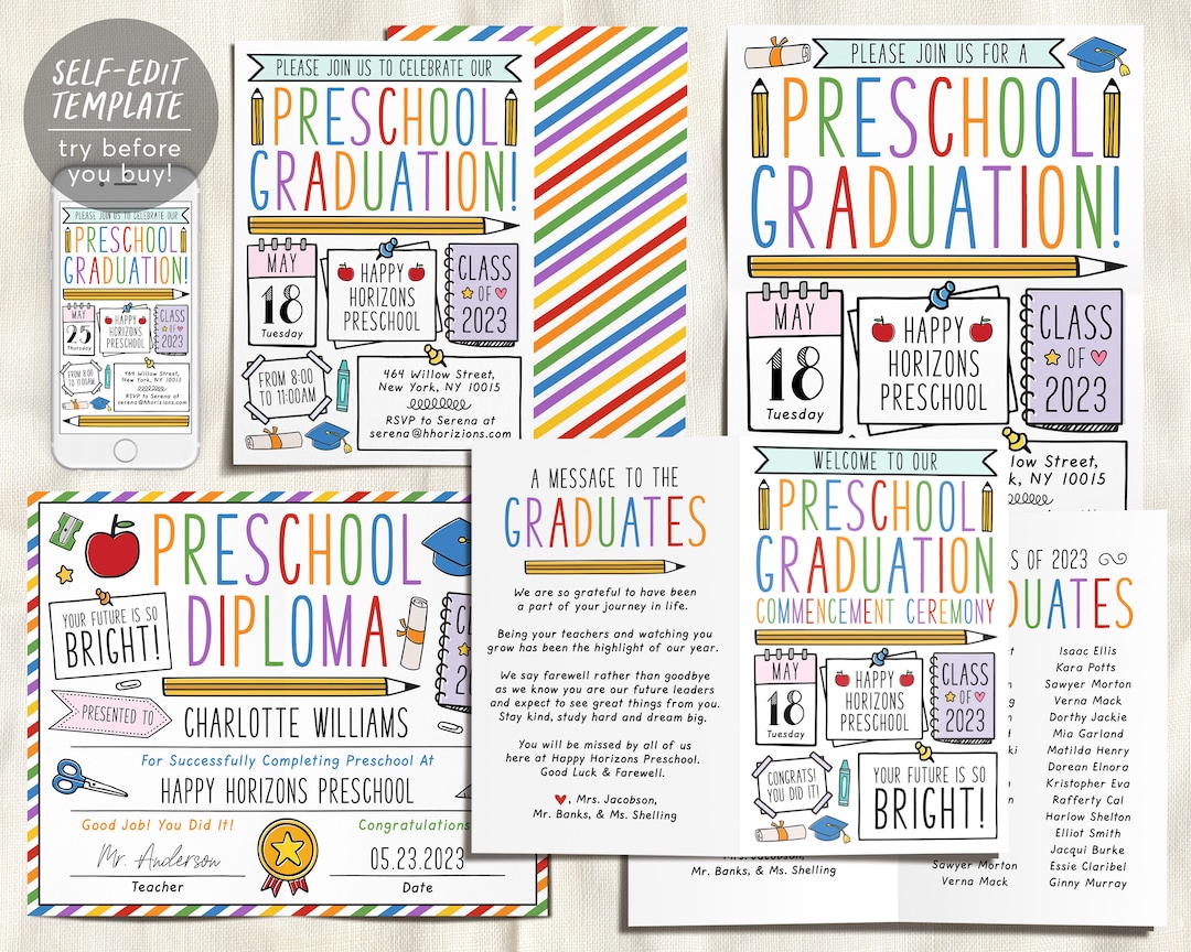 Preschool Graduation Ceremony BUNDLE Editable Template, Pre-k ...