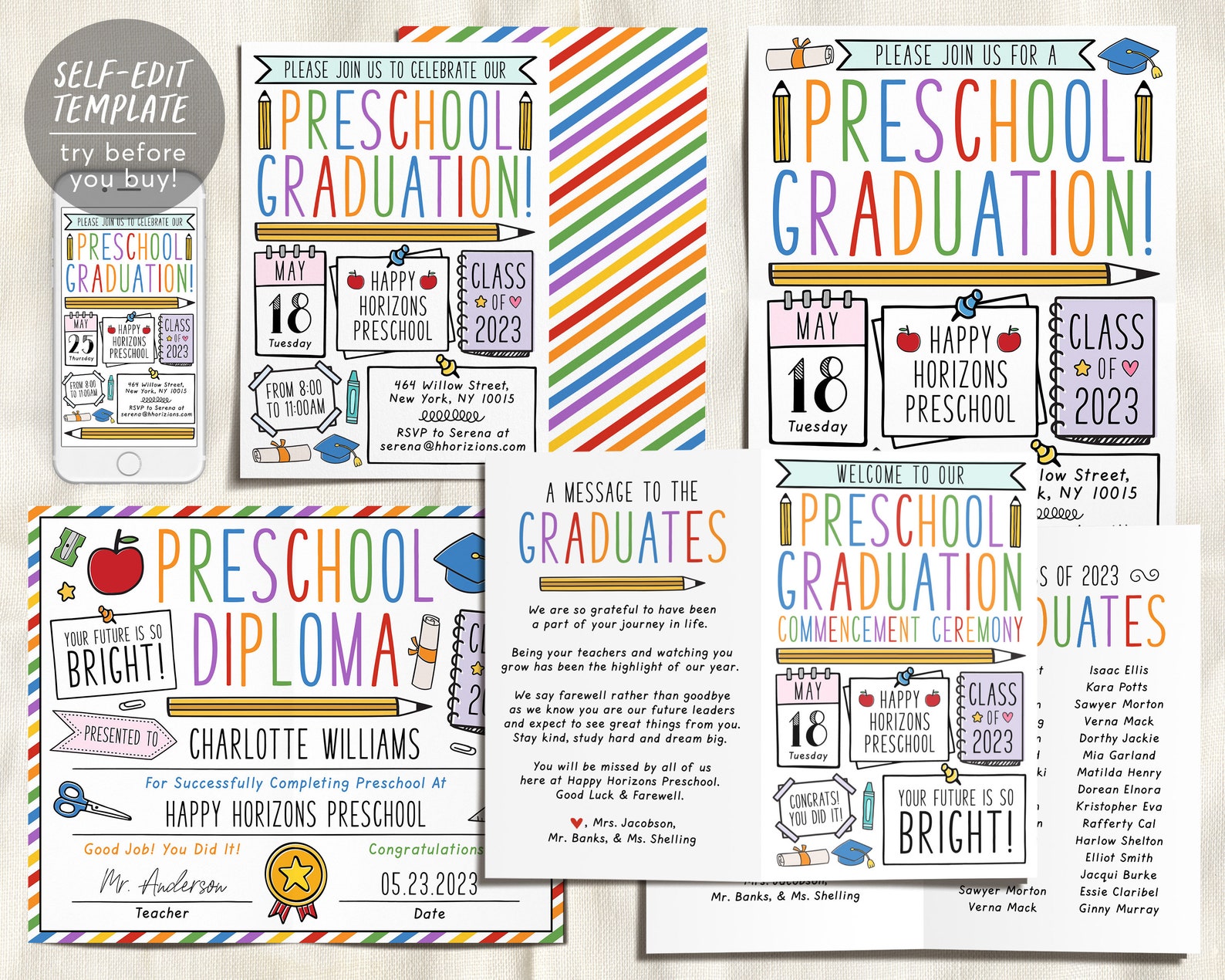Preschool Graduation Ceremony BUNDLE Editable Template, Pre-k ...