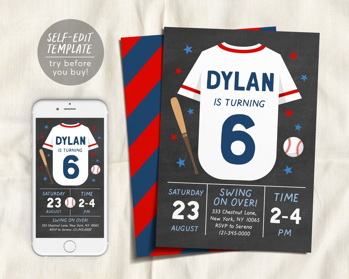 Baseball Birthday Invitation Template, Sports Birthday Invite, Baseball ...