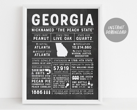 Georgia State Wall Art Sign Poster Infographic Chalkboard - Etsy