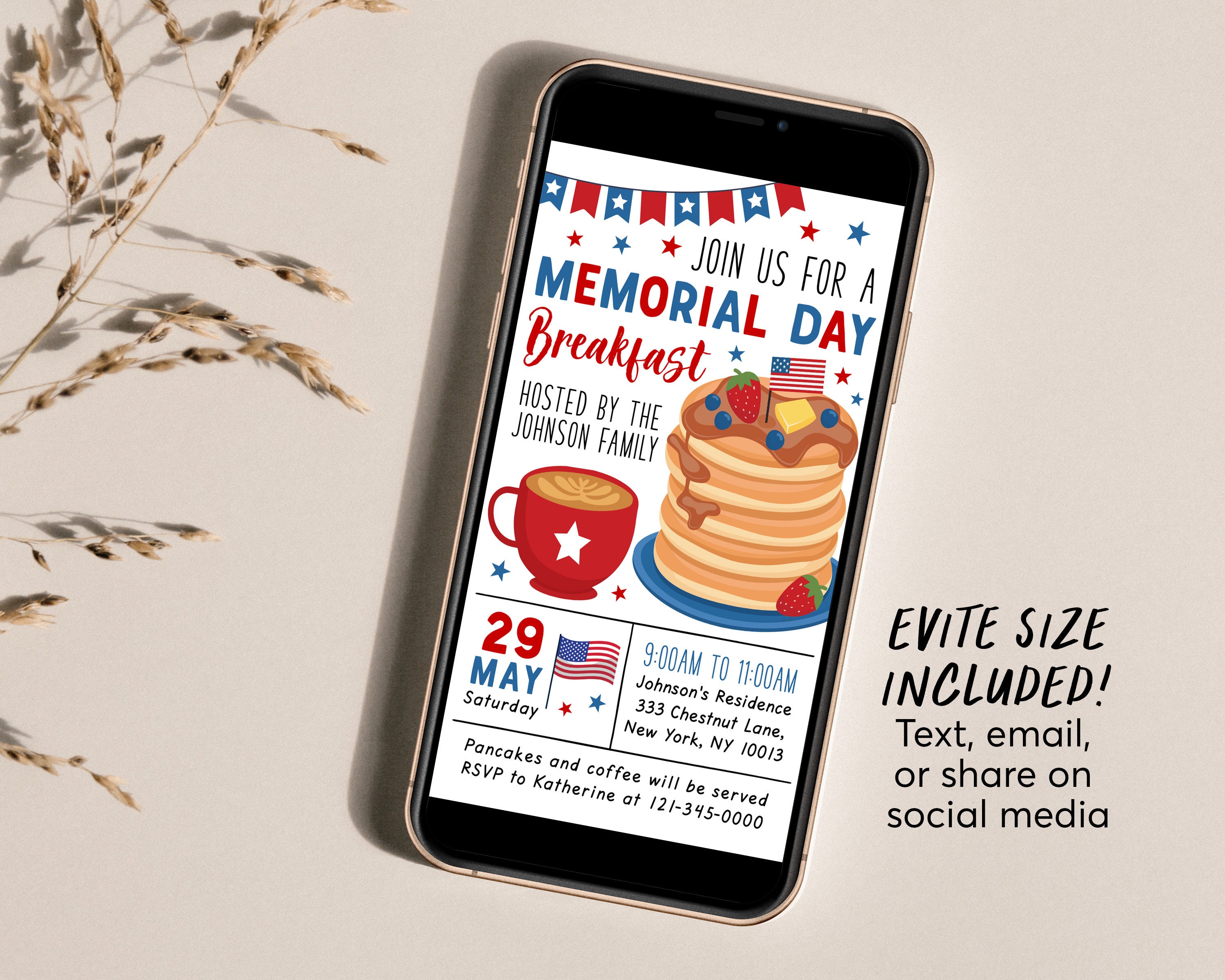 Memorial Day Breakfast Invitation Editable Template, Patriotic Memorial ...