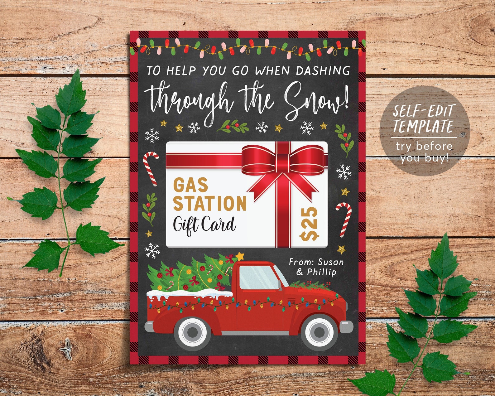 Christmas Gas Gift Card Holder Printable Editable Template - Etsy