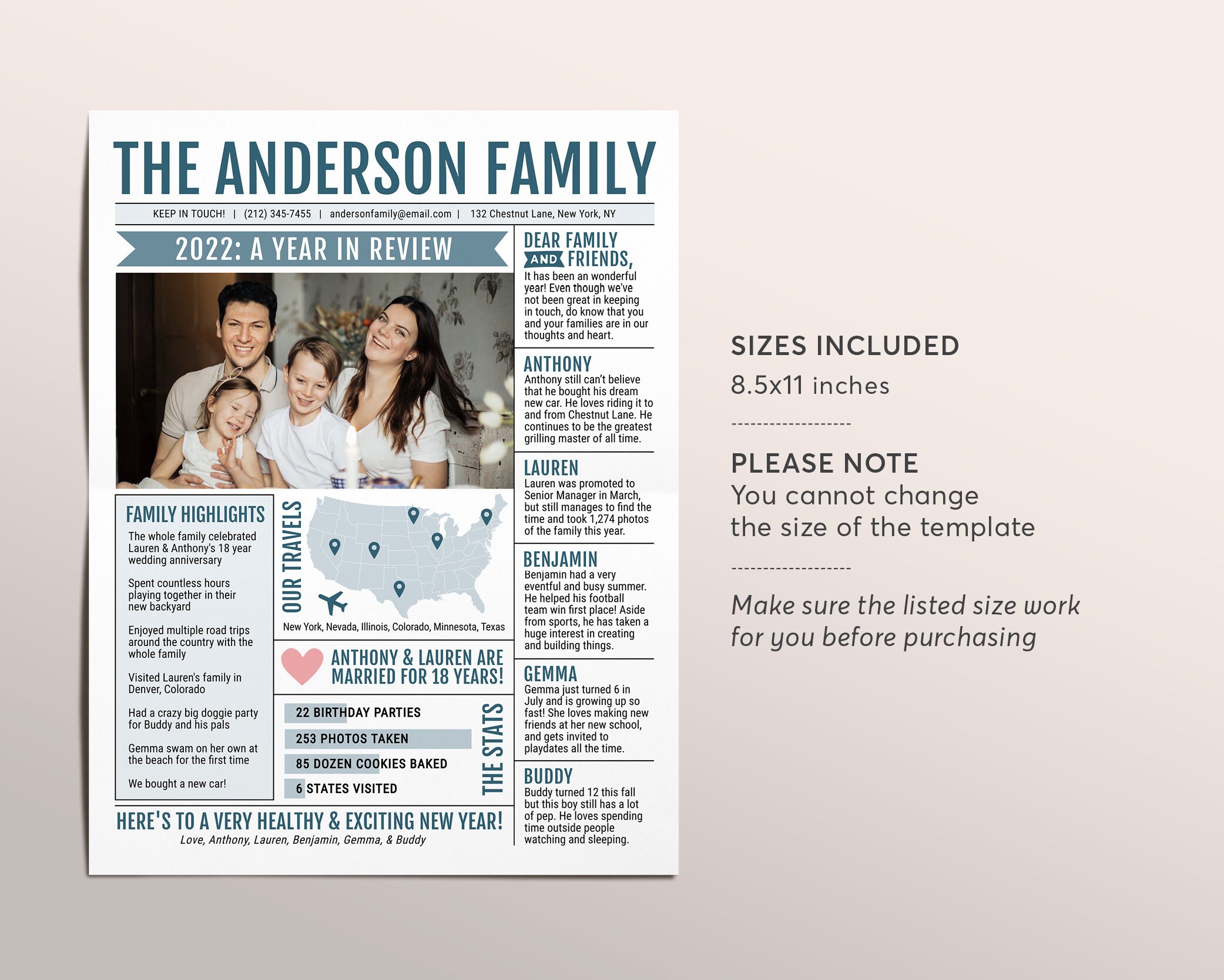 Year in Review Christmas Newsletter Editable Template Year at - Etsy