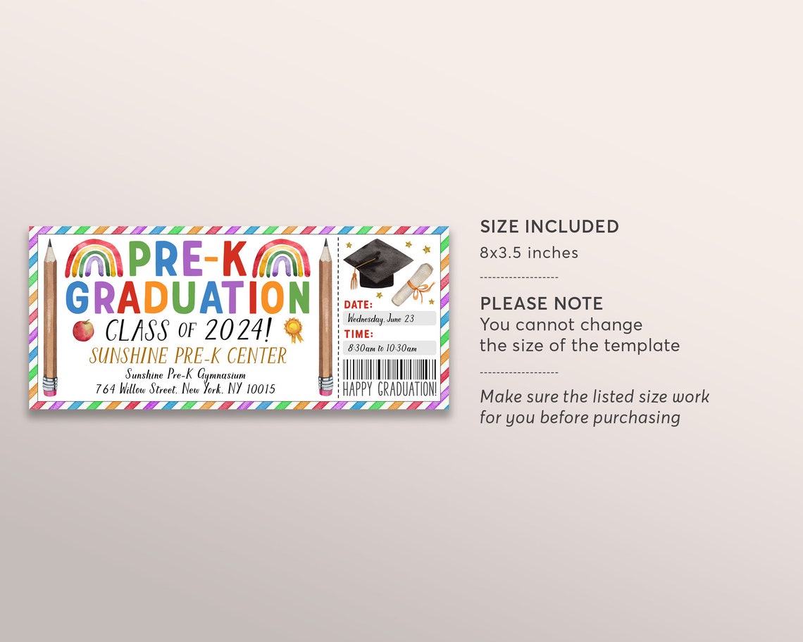Pre-k Graduation Ceremony Ticket Editable Template, Class Grad ...