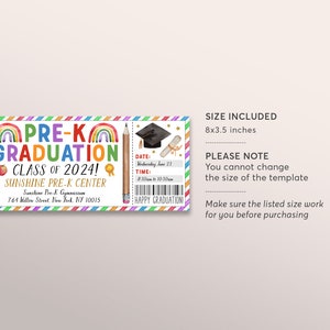 Pre-k Graduation Ceremony Ticket Editable Template, Class Grad ...