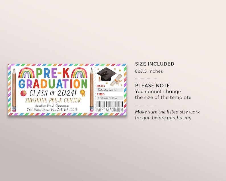 Pre-k Graduation Ceremony Ticket Editable Template, Class Grad ...