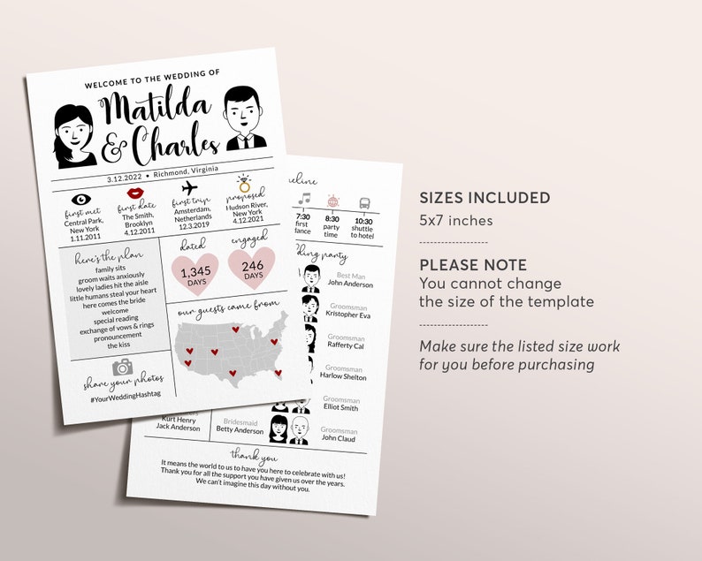 Silhouette Wedding Program Template Reception Infographic | Etsy