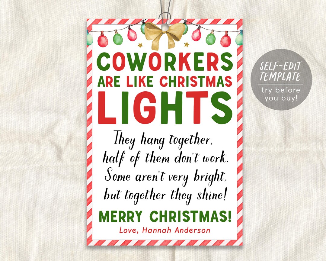 Coworkers Are Like Christmas Lights Card Tag Editable Template, Light ...