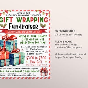 Gift Wrapping Fundraiser Flyer Editable Template, Christmas Holiday ...
