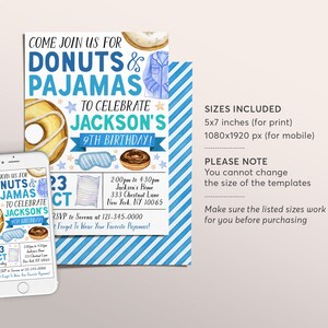 Donuts and Pajamas Birthday Invitation Editable Template, Boy Tween ...