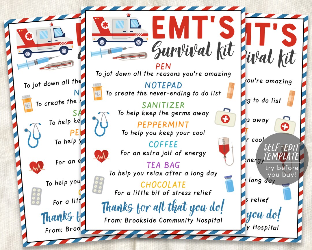 EMT Survival Kit Gift Tags Editable Template, EMT'S Appreciation Thank ...
