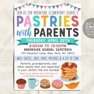 Pastries With Parents Flyer Editable Template, Breakfast Brunch Parent ...