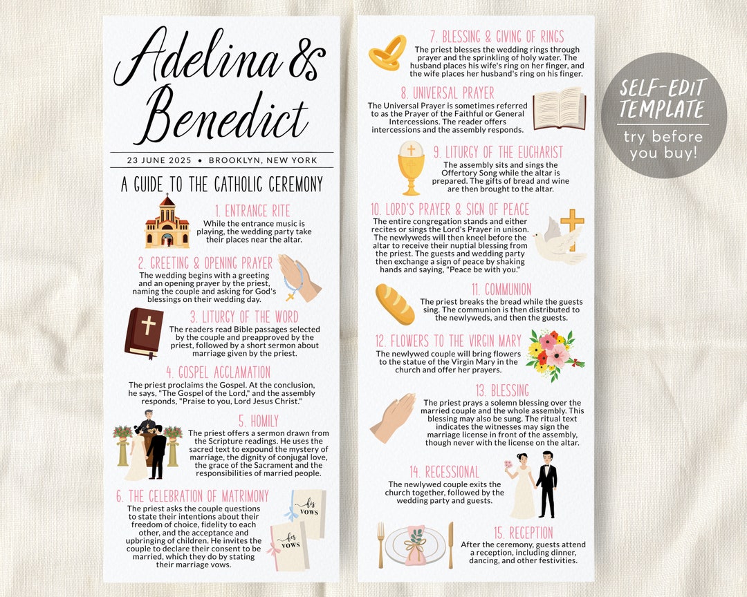 Catholic Wedding Program Editable Template, Tall Unique Catholic ...