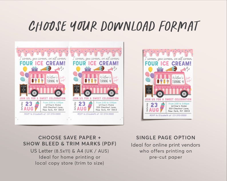 Ice Cream Truck Invitation Editable Template, I Scream You Scream We ...