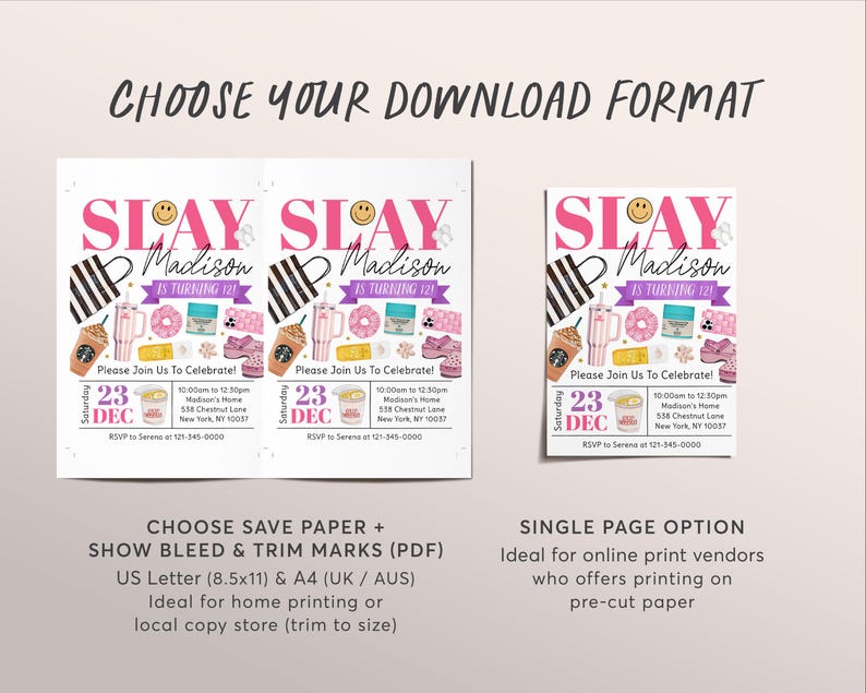VSCO Girl Slay Birthday Invitation Editable Template, Teen Tween Girl ...