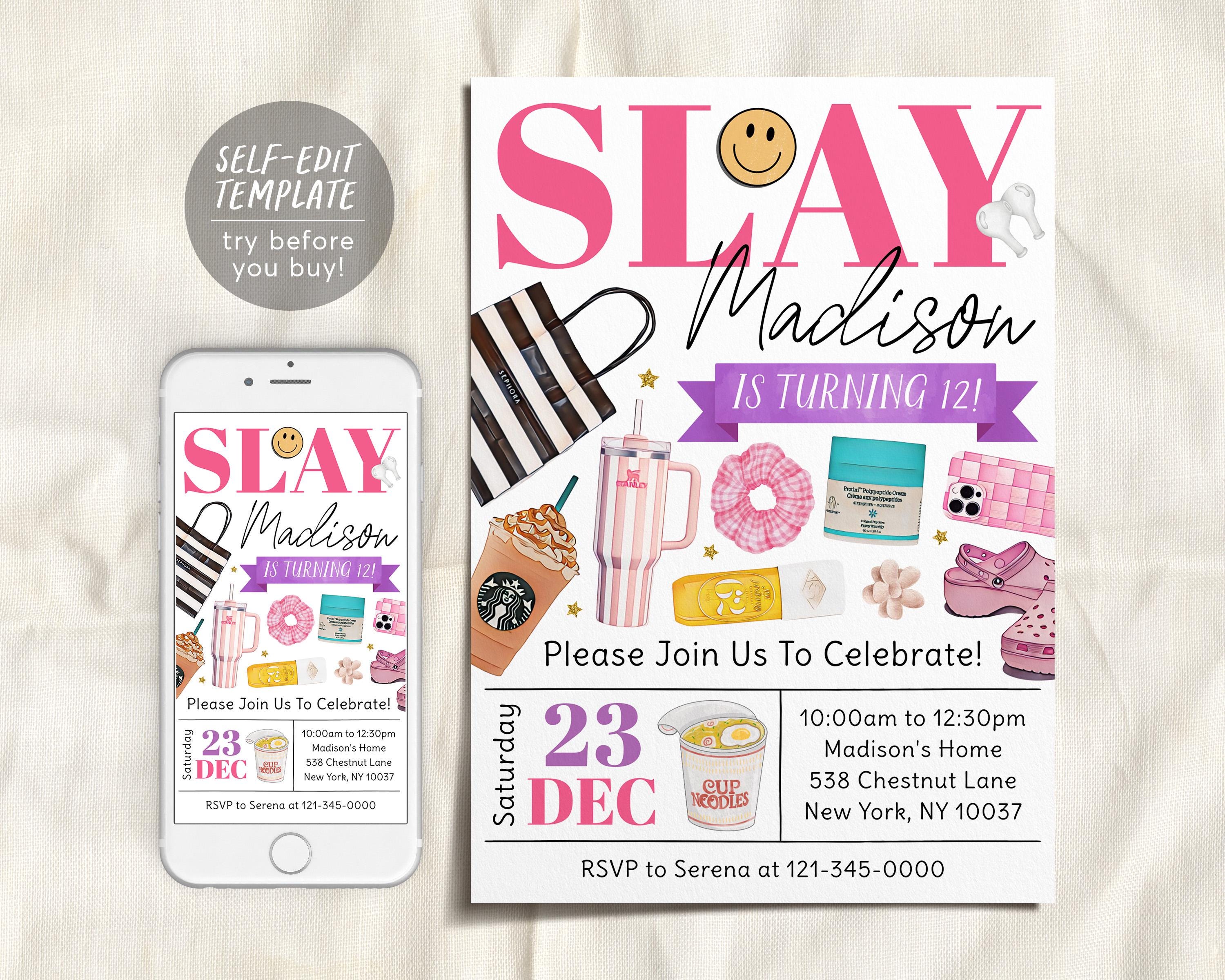 VSCO Girl Slay Birthday Invitation Editable Template, Teen Tween Girl ...