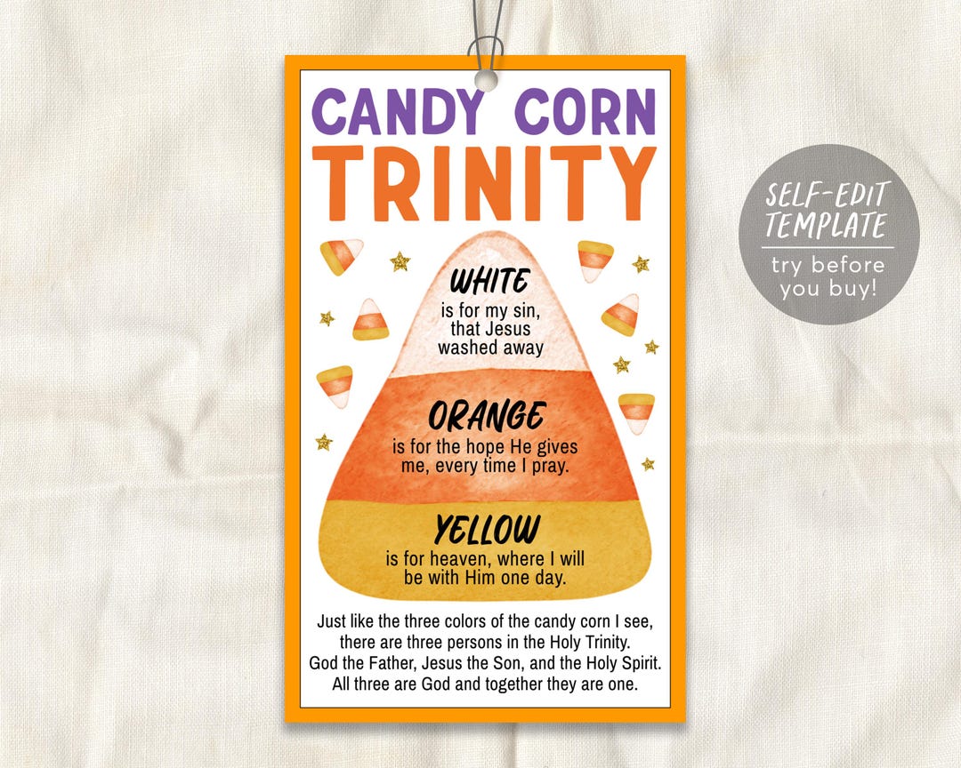 Candy Corn Trinity Tag, Halloween Christian Treat Topper, Fall ...