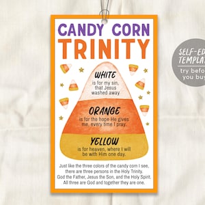 Candy Corn Trinity Tag, Halloween Christian Treat Topper, Fall ...