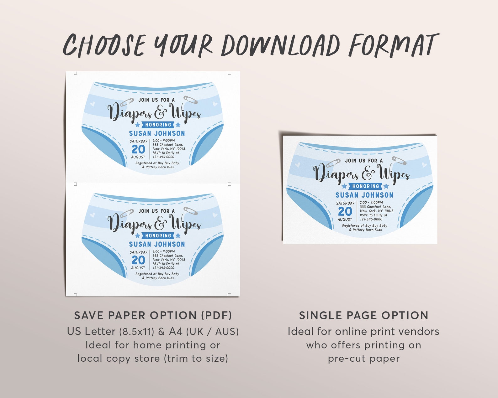 Editable Diaper and Wipes Baby Shower Invitation Template, Baby Boy ...