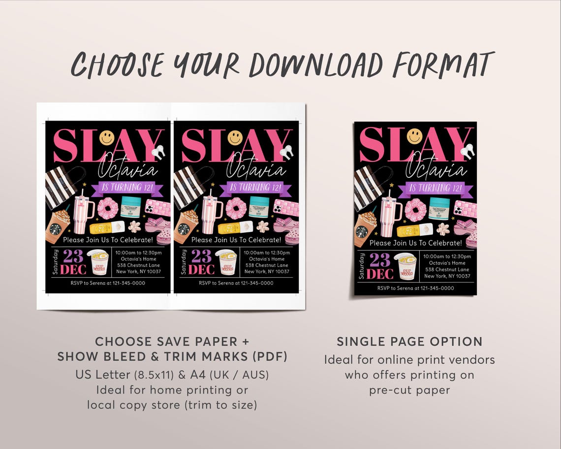 VSCO Girl Slay Birthday Invitation Editable Template, Teen Tween Girl ...