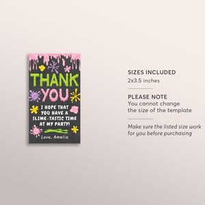 Slime GIRL Thank You Birthday Party Tags Editable Template, Slime Favor ...