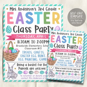 Easter Class Party Invitation Editable Template, Spring Celebration ...
