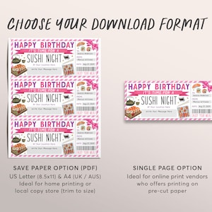 Sushi Night Ticket Voucher Editable Template, Birthday Surprise Sushi ...