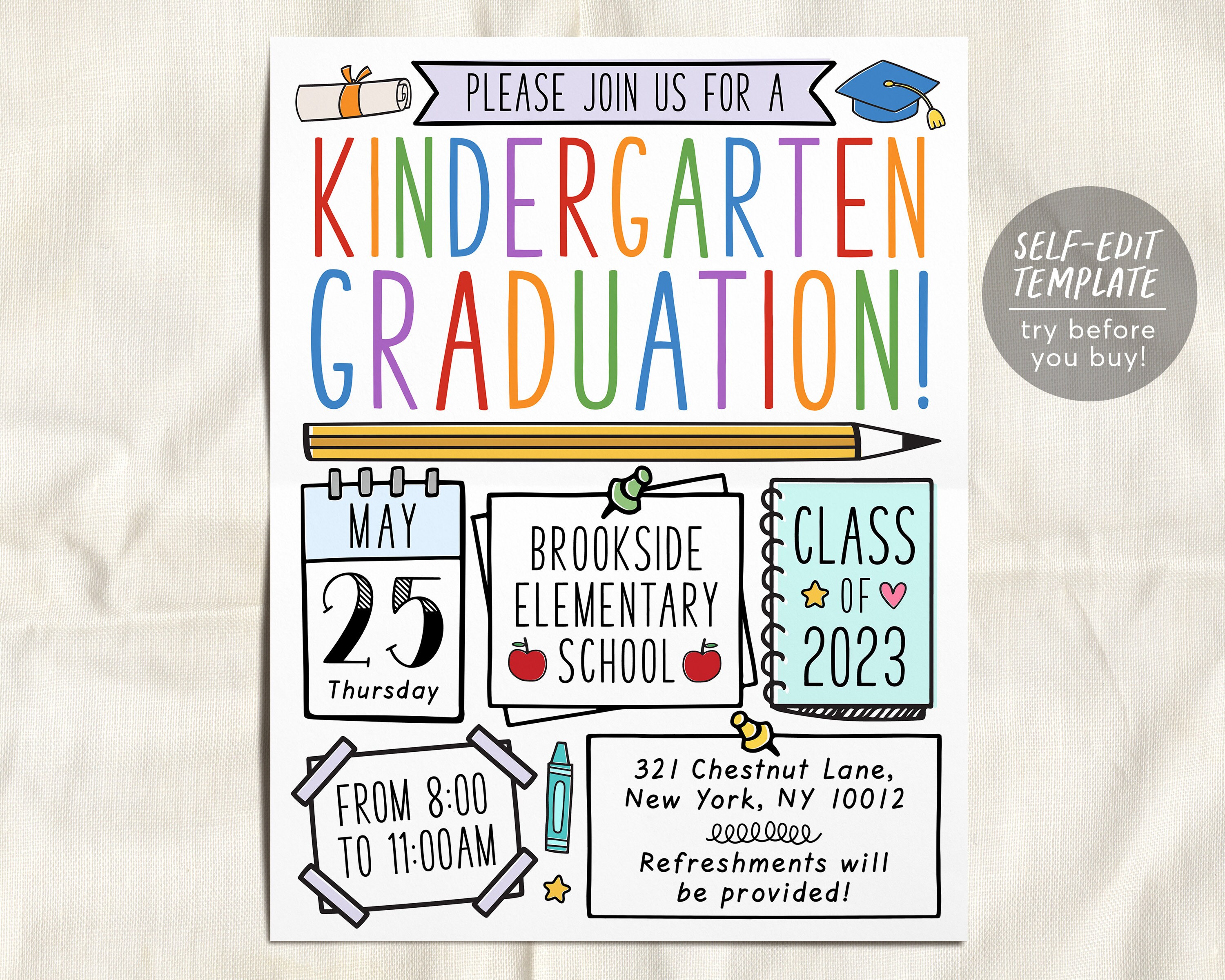 Kindergarten Graduation Ceremony BUNDLE Editable Template, Class ...