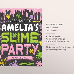 Slime GIRL Birthday Party Welcome Sign Editable Template, Slime Time ...