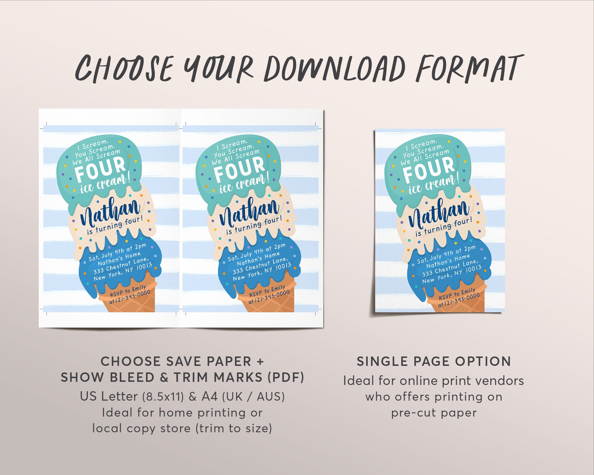 Ice Cream Birthday Party Invitation Editable Template, I Scream You ...