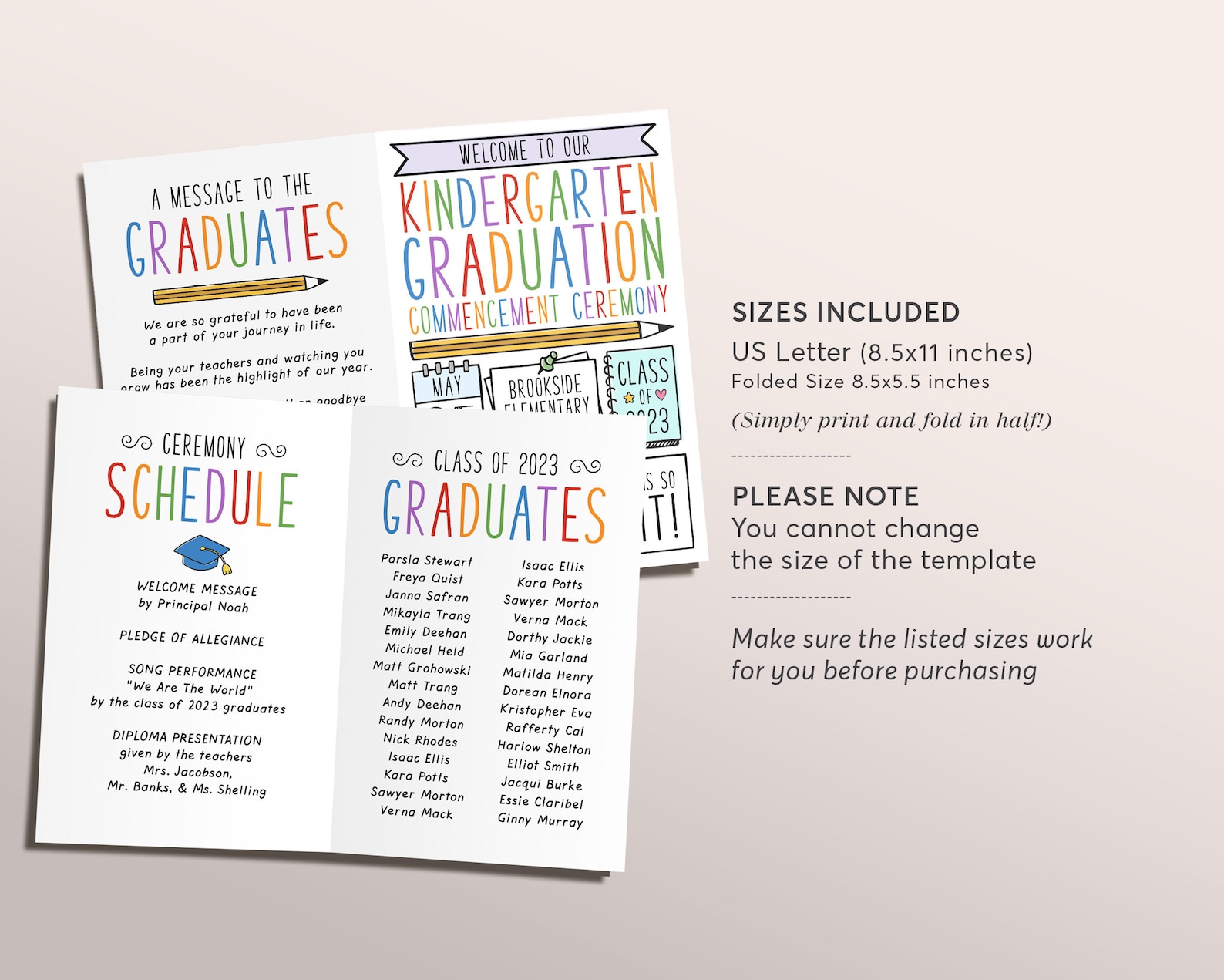 Graduation Program Editable Template for Kindergarten, Pre-k Preschool ...