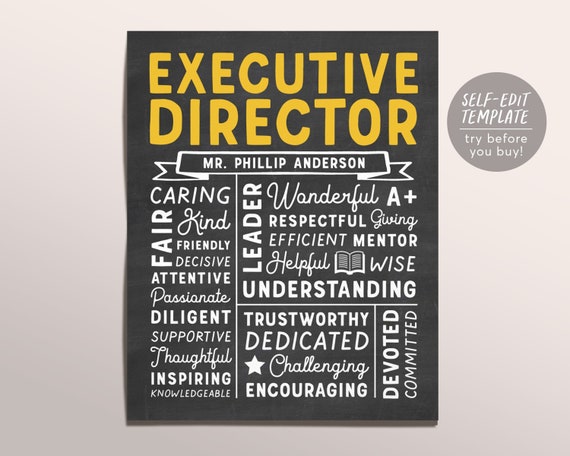 Editable Executive Director Chalkboard Gift Print Template - Etsy
